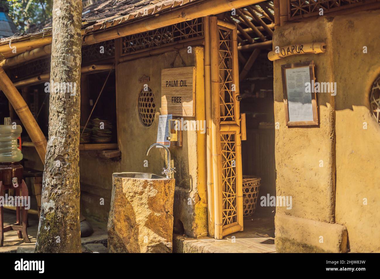 BALI, INDONESIA - MAY 2018: Green School Kitchen. The school is known ...