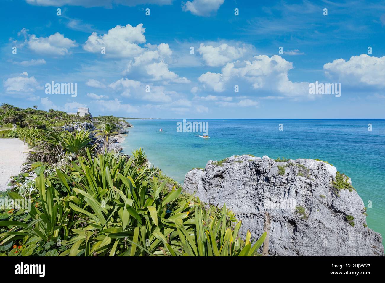 Tulum Archaeological Zone with Mayan pyramids and ruins located on the ...