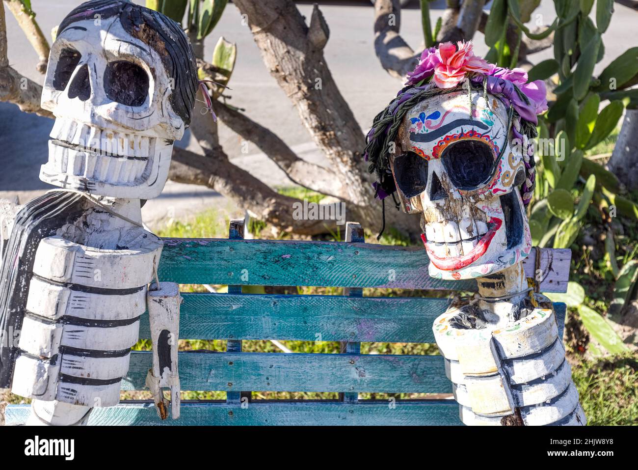 Colorful old city streets in historic city center of Tulum, a popular ...