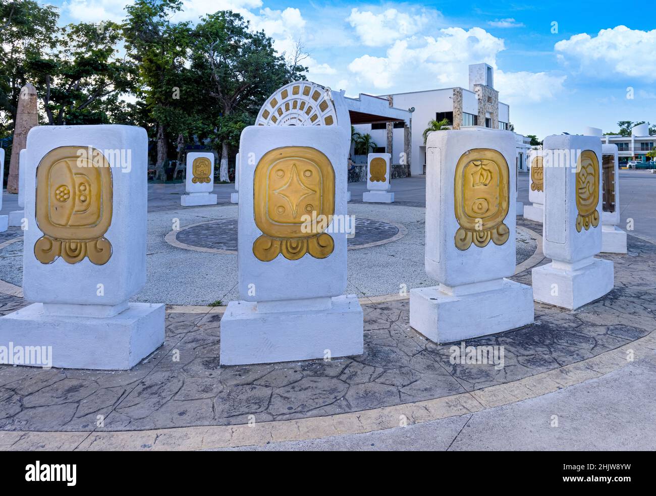 Colorful old city streets in historic city center of Tulum, a popular ...
