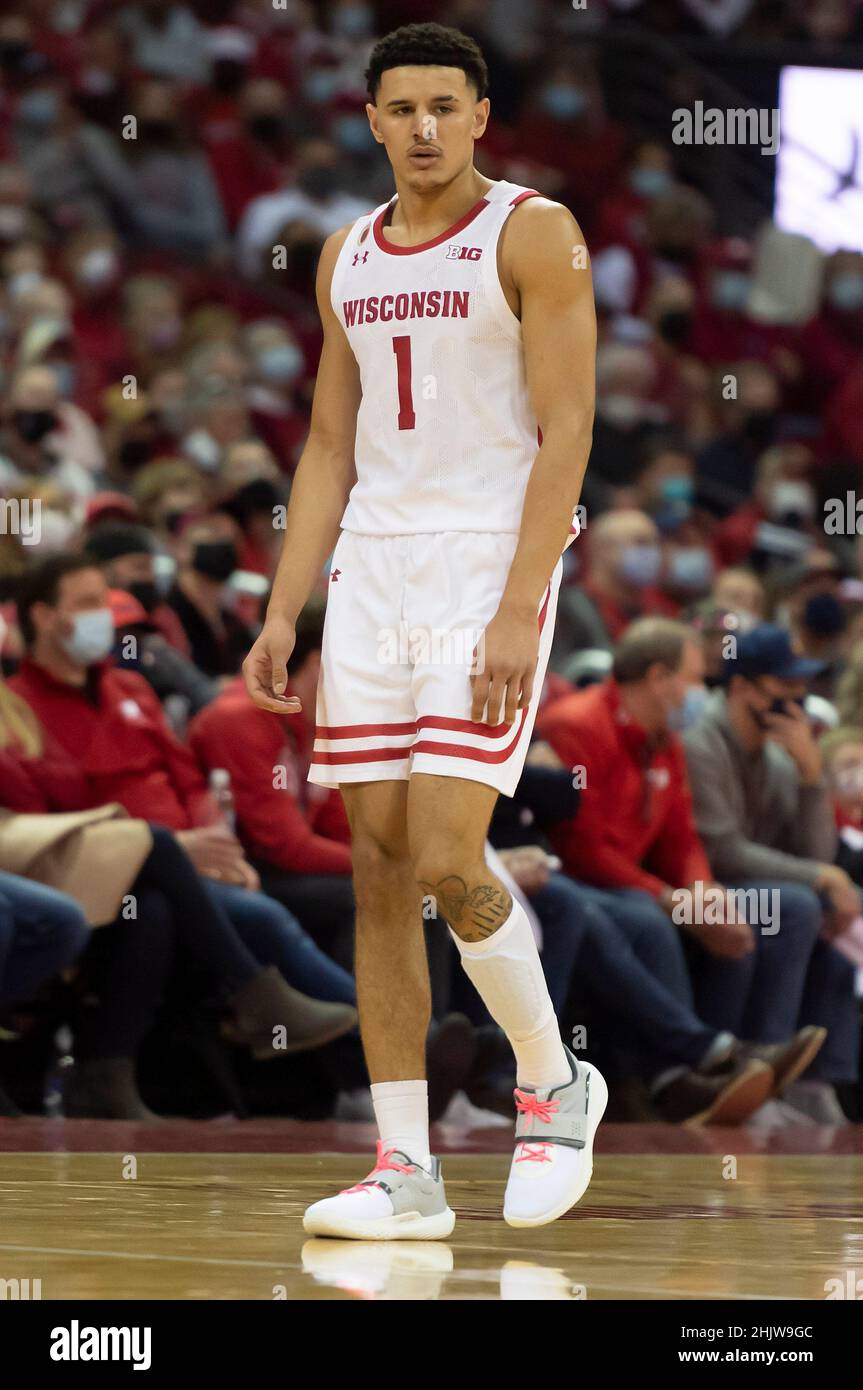 January 30, 2022: Wisconsin Badgers guard Johnny Davis #1 walks down ...