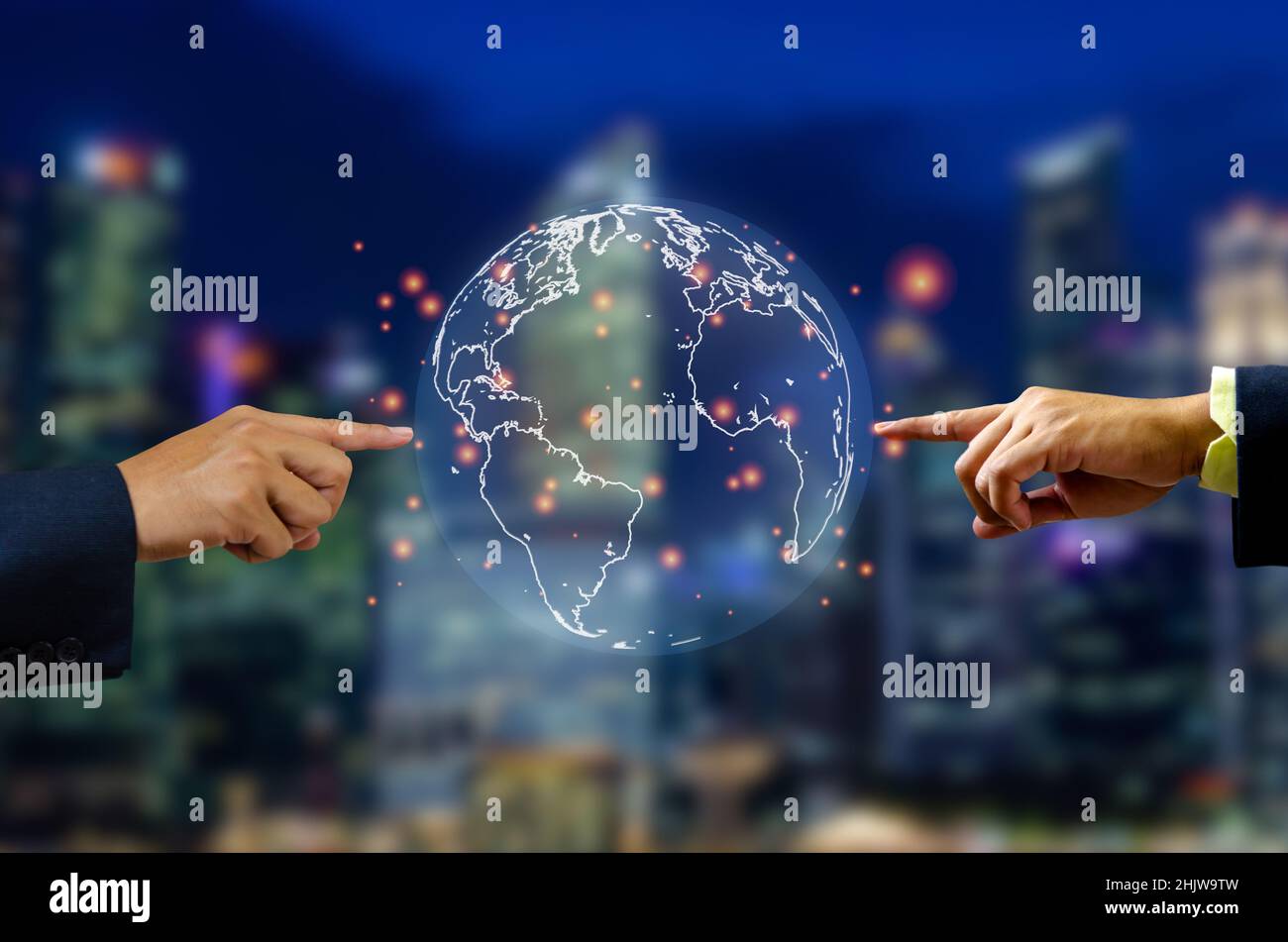 Man pointing finger world map hi-res stock photography and images - Alamy