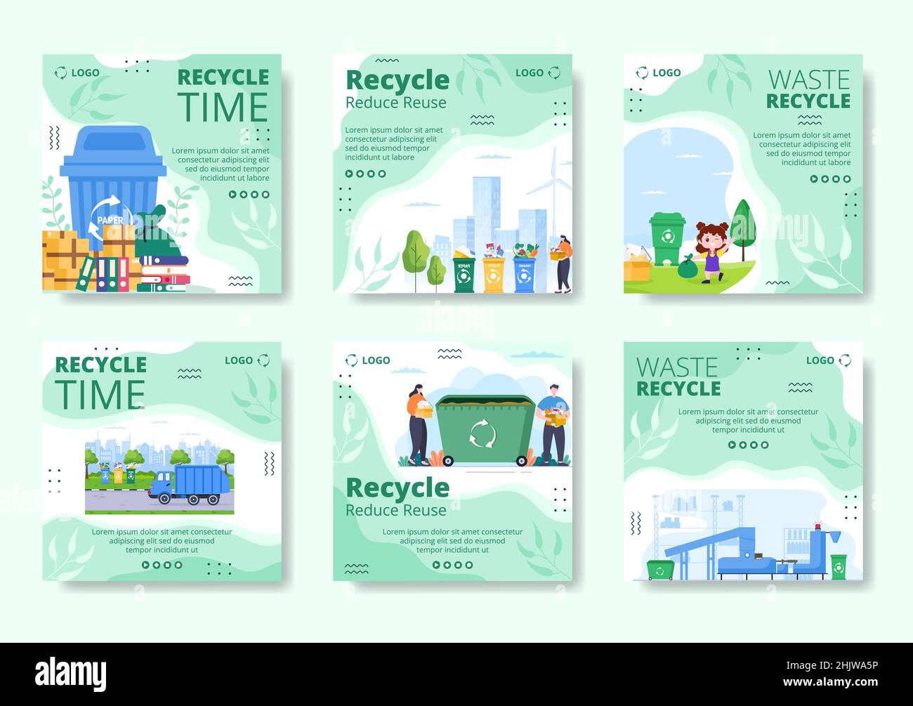 Recycle Process with Trash Post Template Flat Illustration Editable of ...