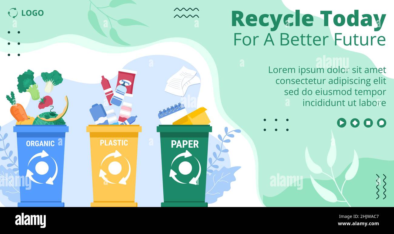 Recycle Process with Trash Post Template Flat Illustration Editable of ...