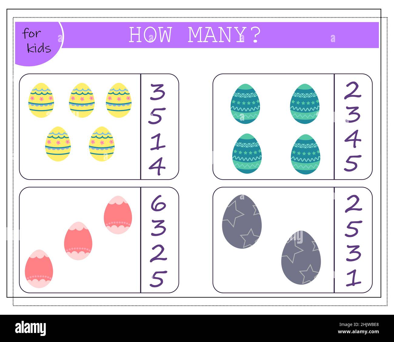 Children's math game count how many Easter eggs. Vector isolated on a ...