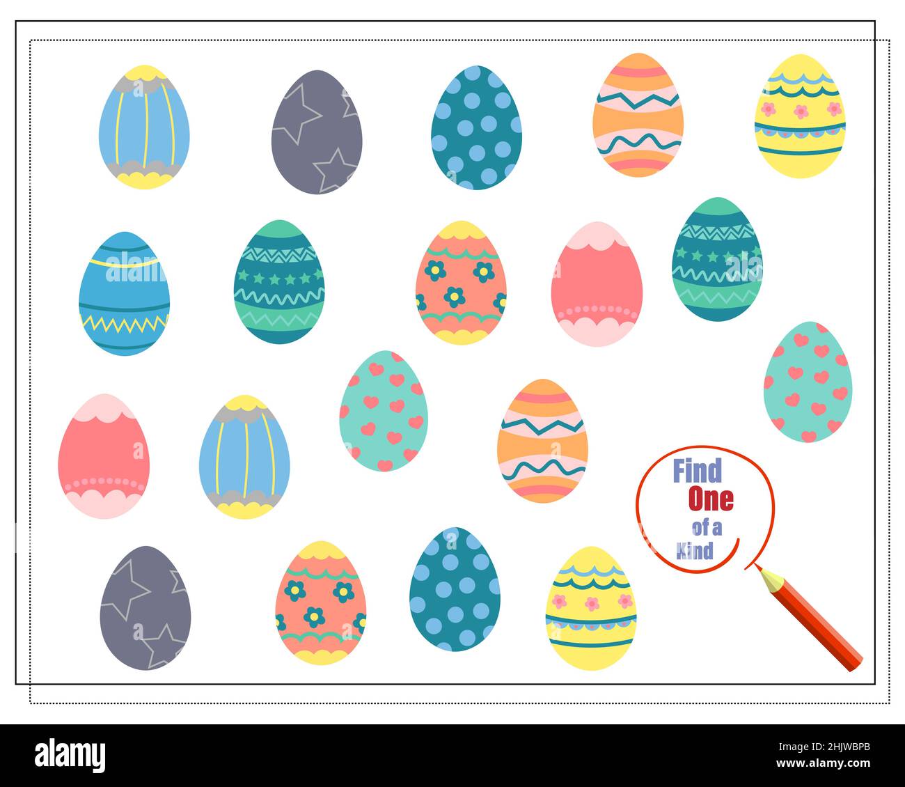 Children's logic game find the one of a kind. Easter eggs. Vector ...