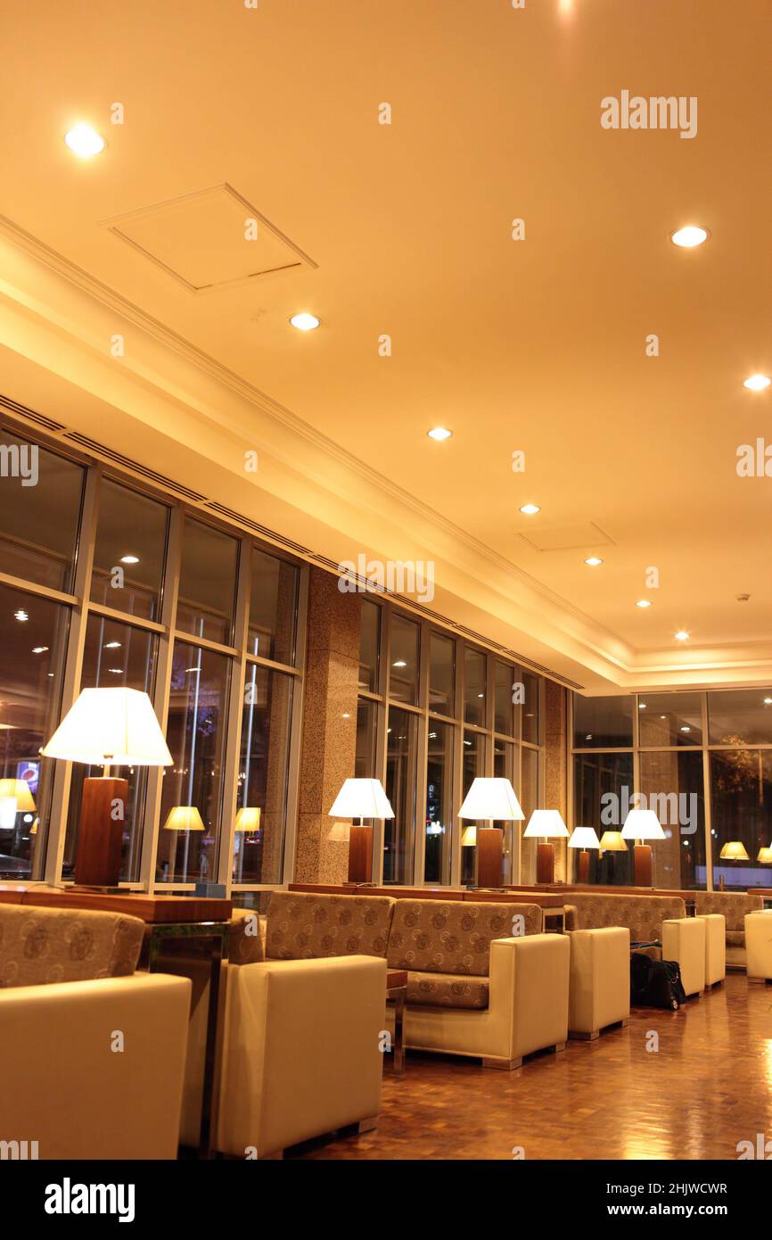 It is interior of the hotel lobby in night Stock Photo - Alamy