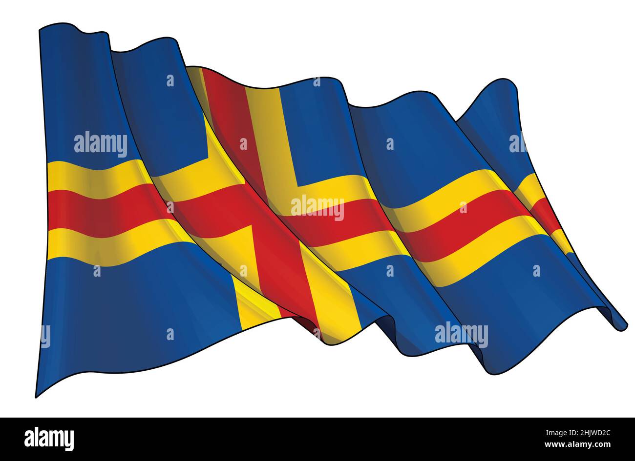 Vector illustration of a Waving Flag of Aland. All elements neatly on ...