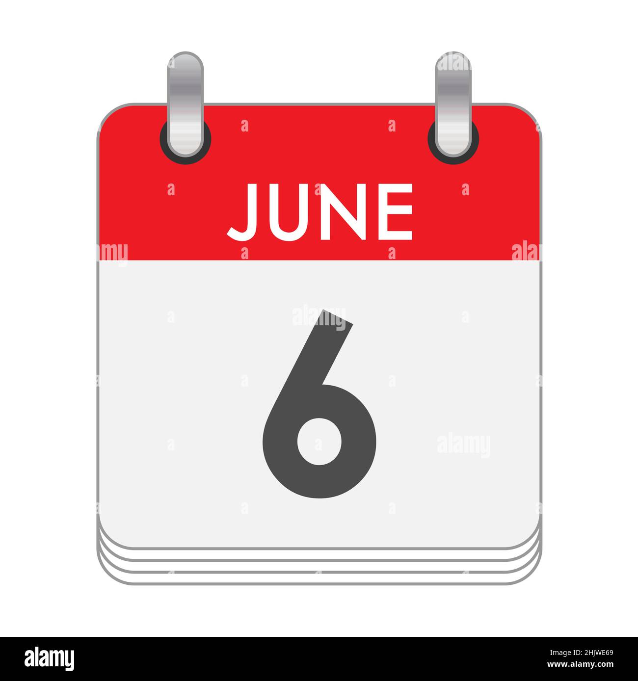JUNE 6. A leaf of the flip calendar with the date of JUNE 6. Flat style ...