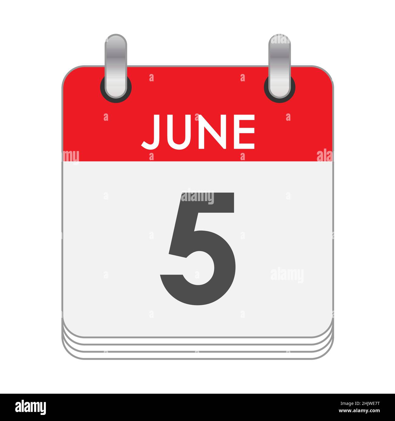 JUNE 5. A leaf of the flip calendar with the date of JUNE 5. Flat style ...