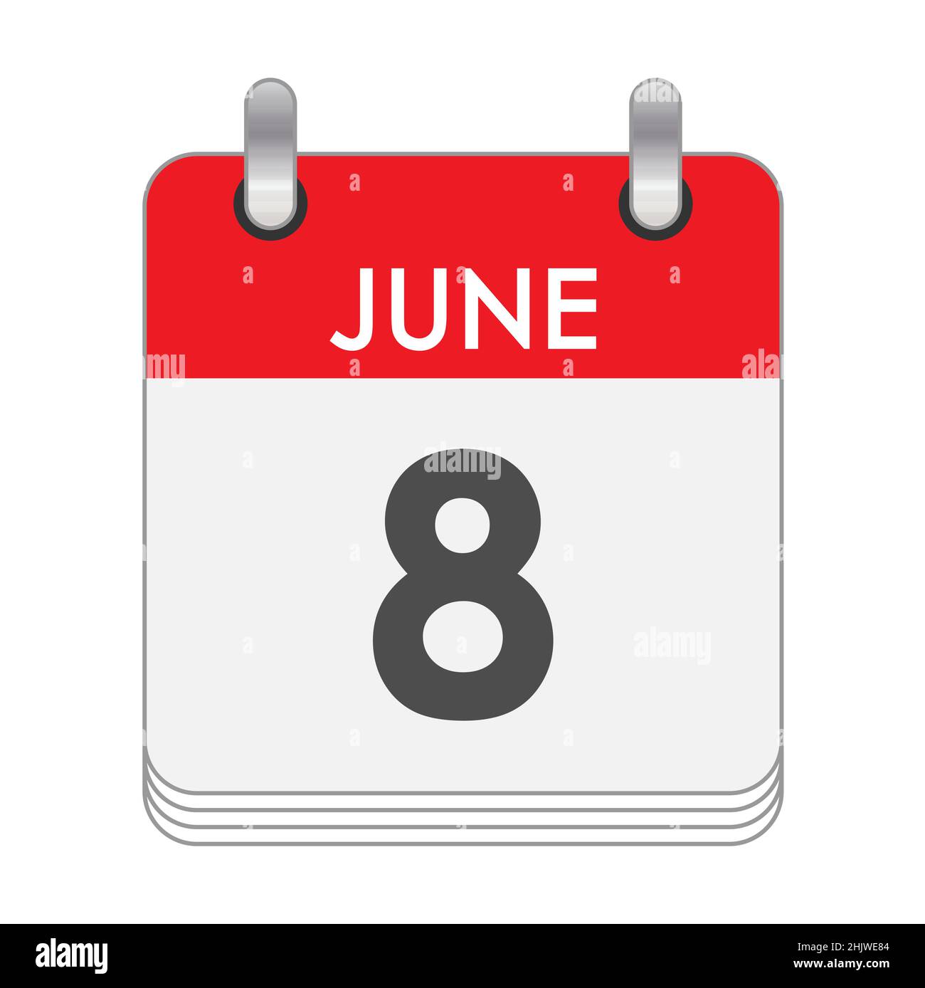JUNE 8. A leaf of the flip calendar with the date of JUNE 8. Flat style ...