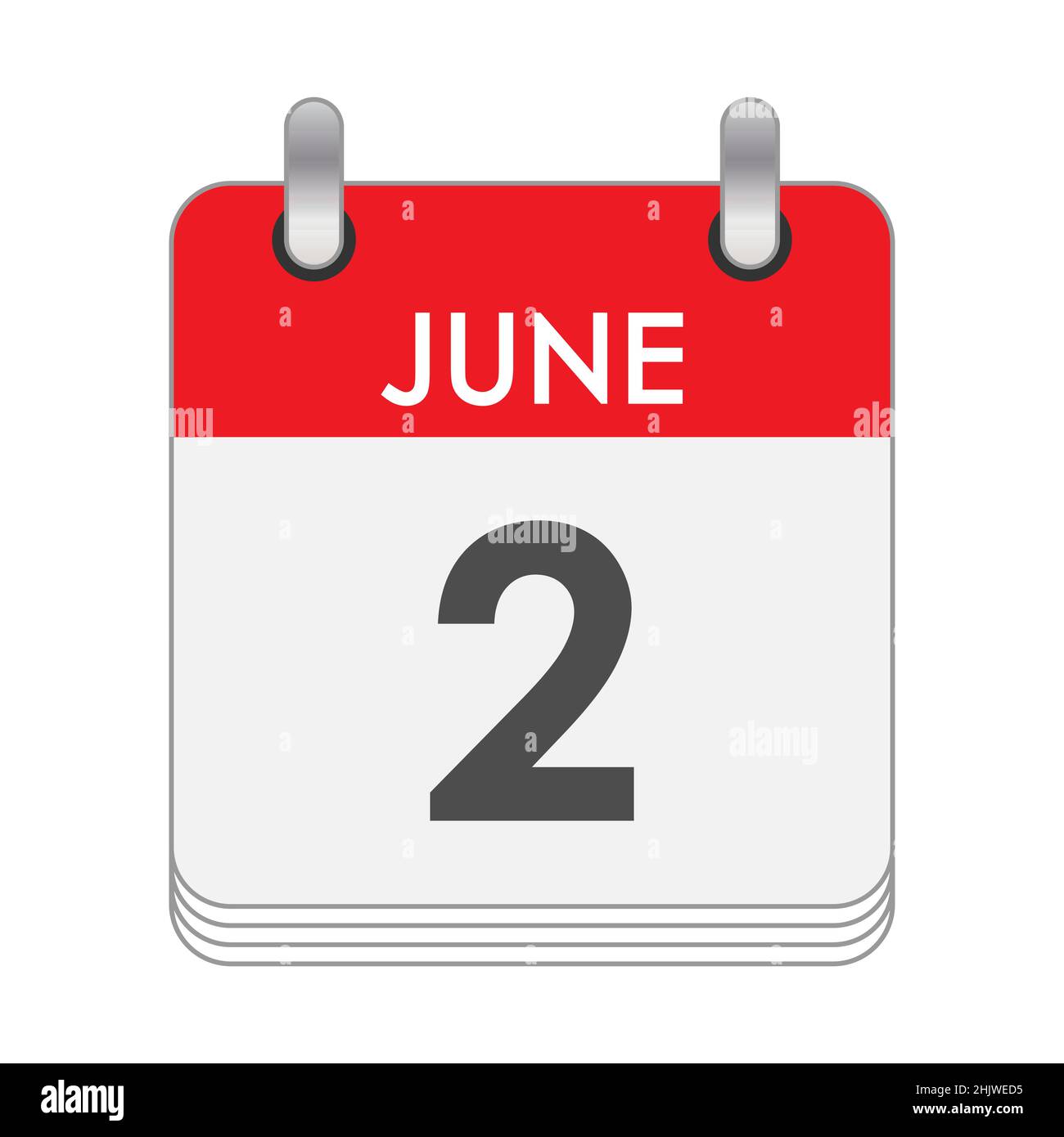 JUNE 2. A leaf of the flip calendar with the date of JUNE 2. Flat style ...
