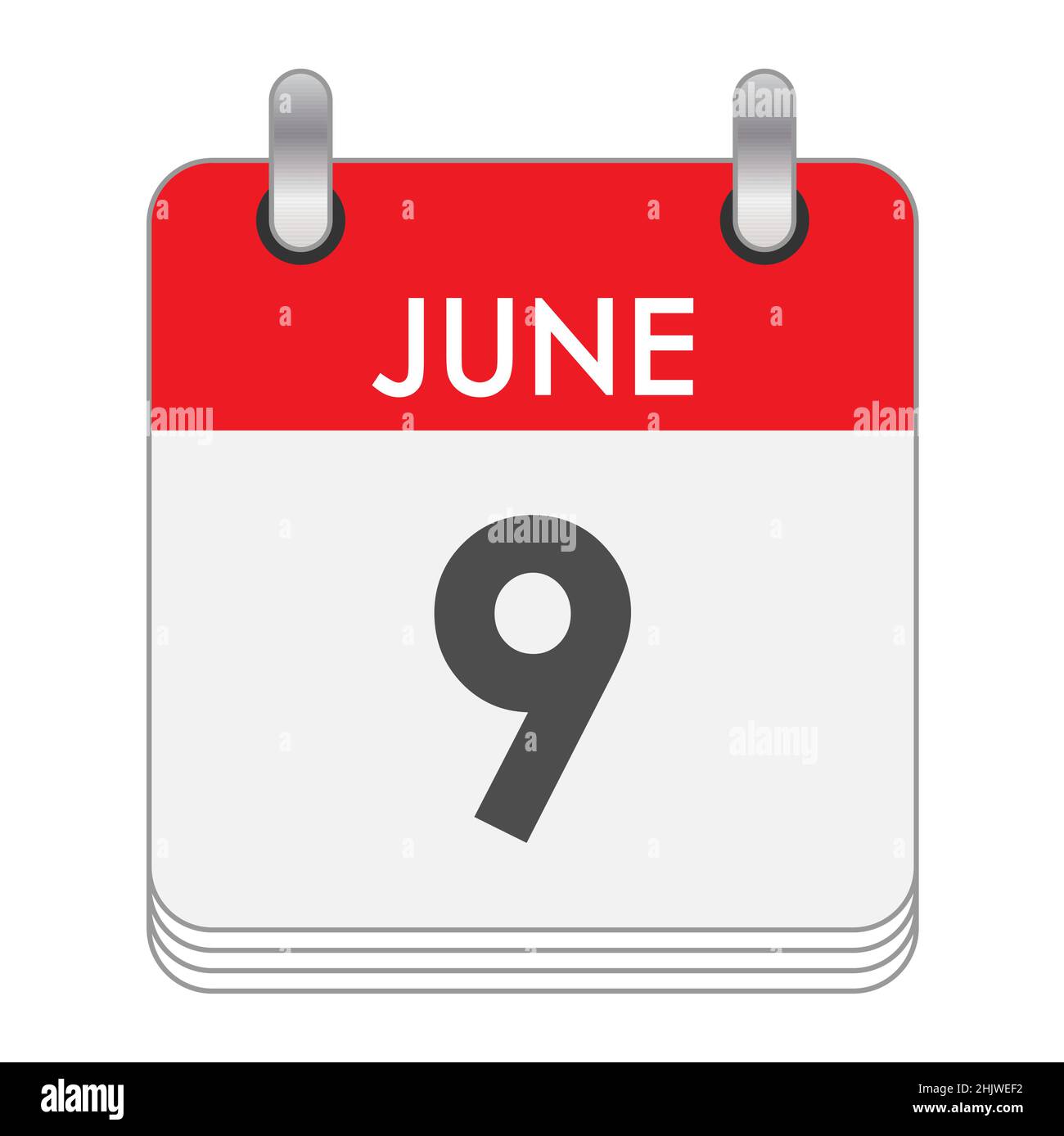 JUNE 9. A leaf of the flip calendar with the date of JUNE 9. Flat style ...