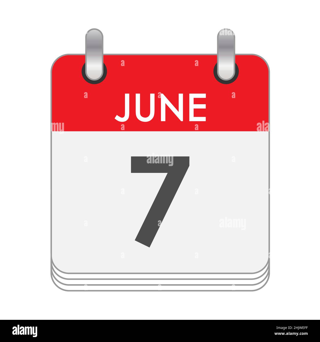 JUNE 7. A leaf of the flip calendar with the date of JUNE 7. Flat style ...