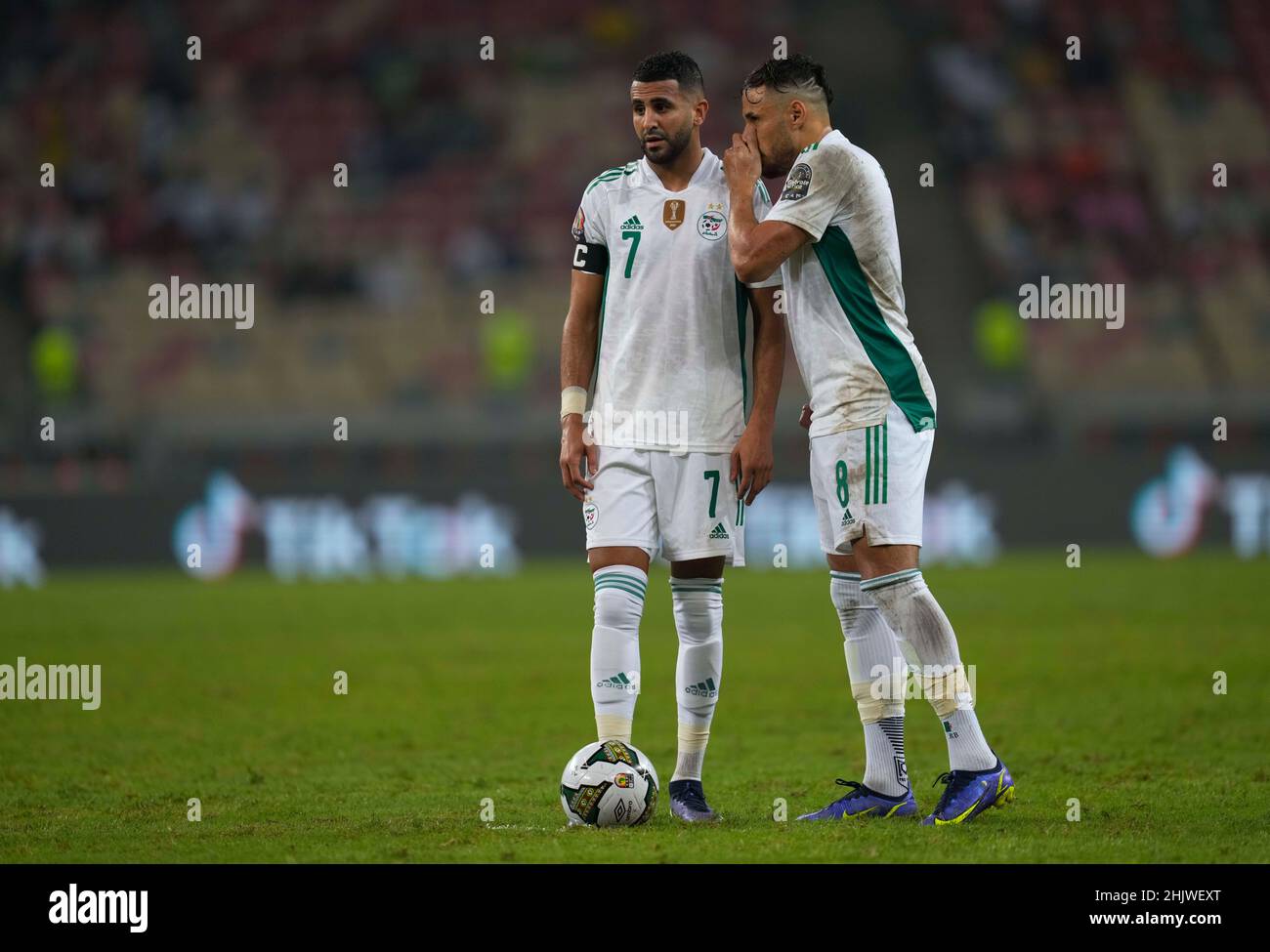 Douala, Cameroon, January, 16, 2022: Riyad Mahrez (captain) of Algeria ...