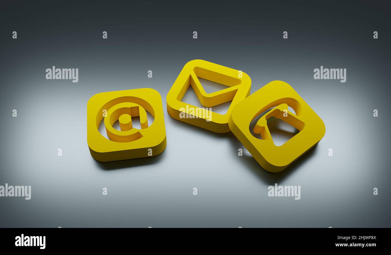 Yellow contact icons on a grey background, 3d rendering Stock Photo - Alamy