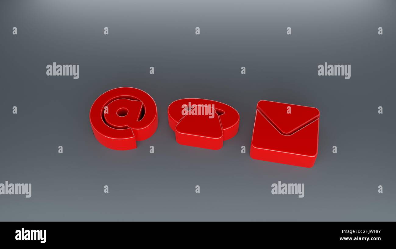 Red contact icons on a grey background, 3d rendering Stock Photo - Alamy