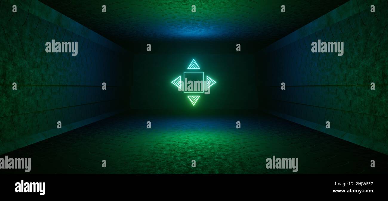 Abstract cyber background with green neon fluorescent lines glowing ...