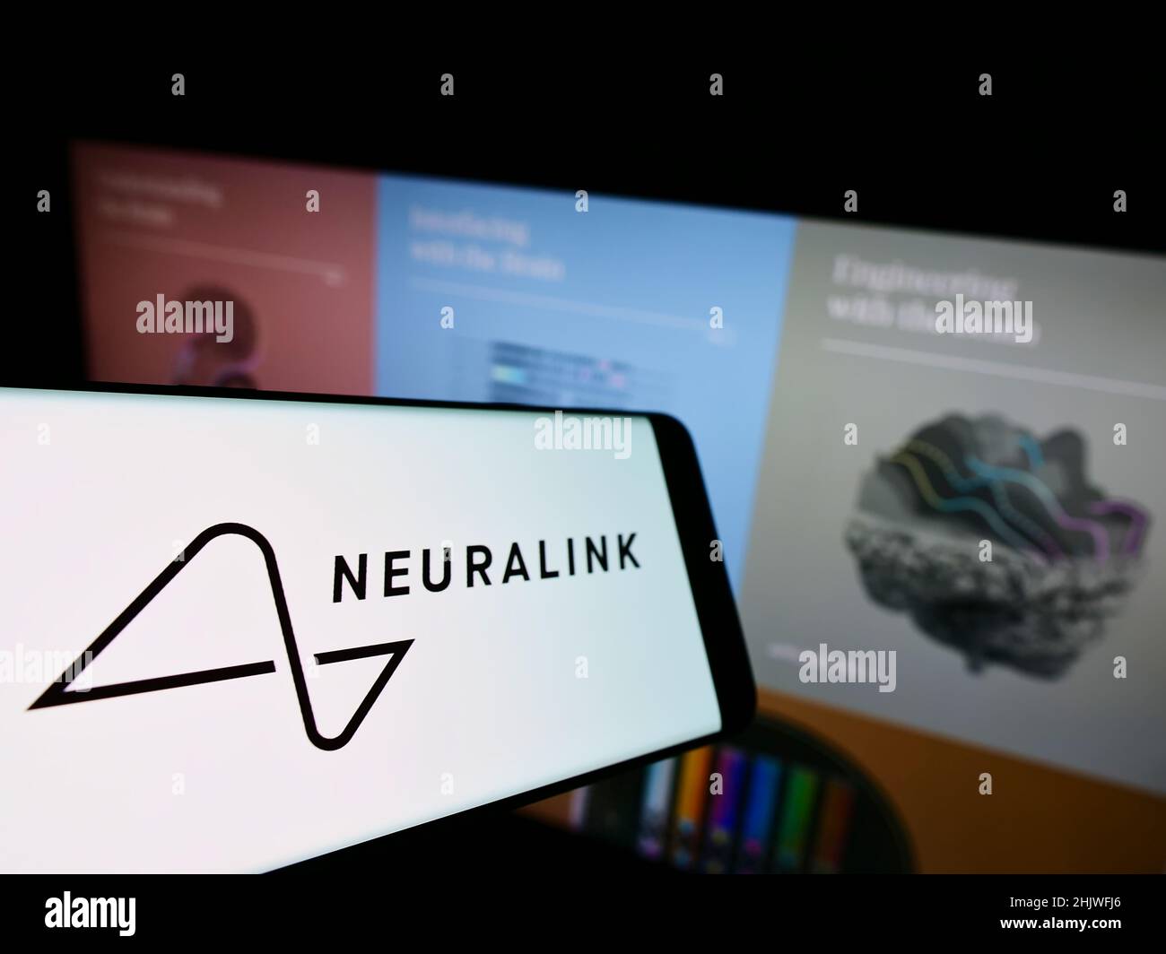 Mobile phone with logo of US neurotechnology company Neuralink ...