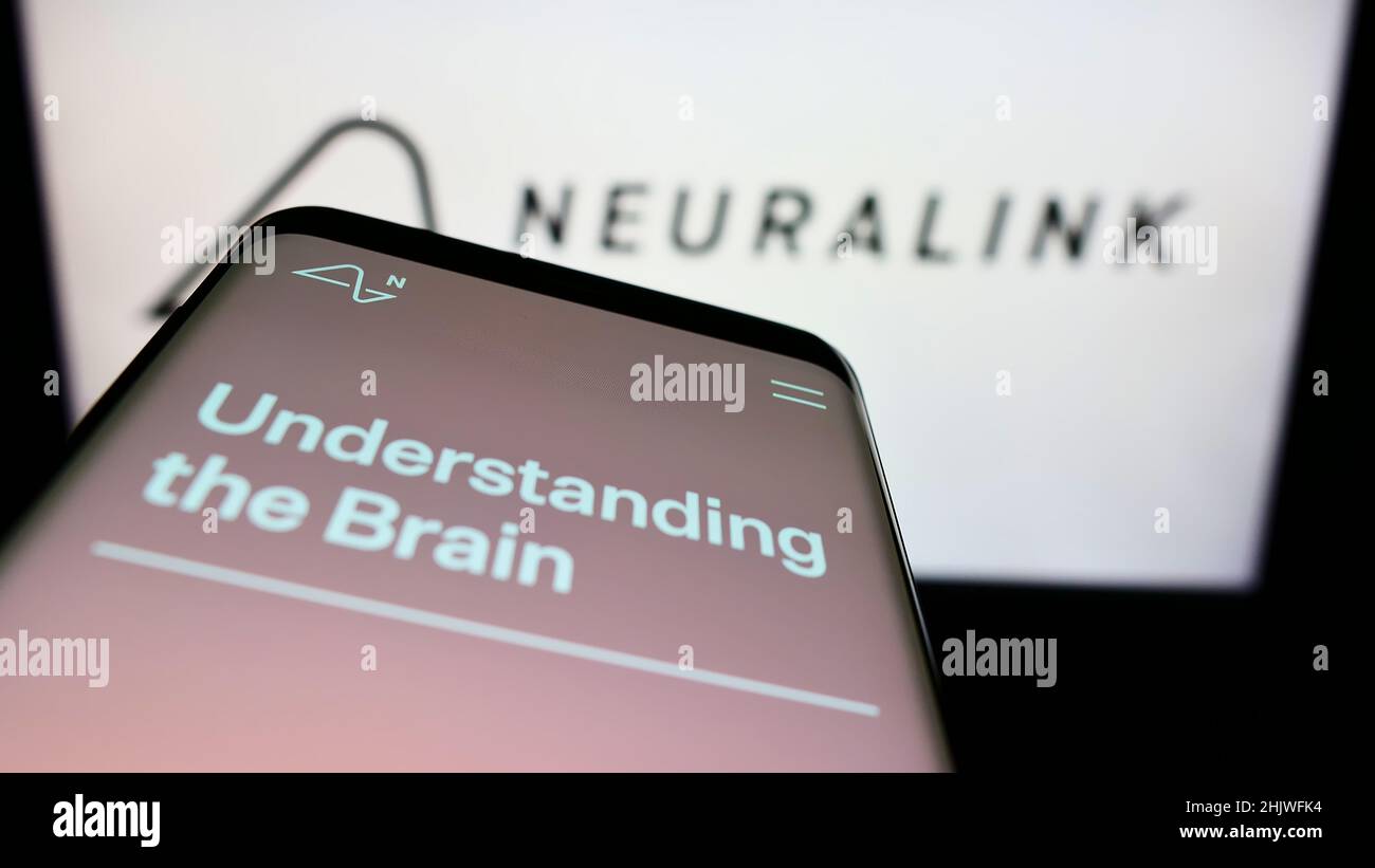 Smartphone with webpage of American neurotechnology company Neuralink ...