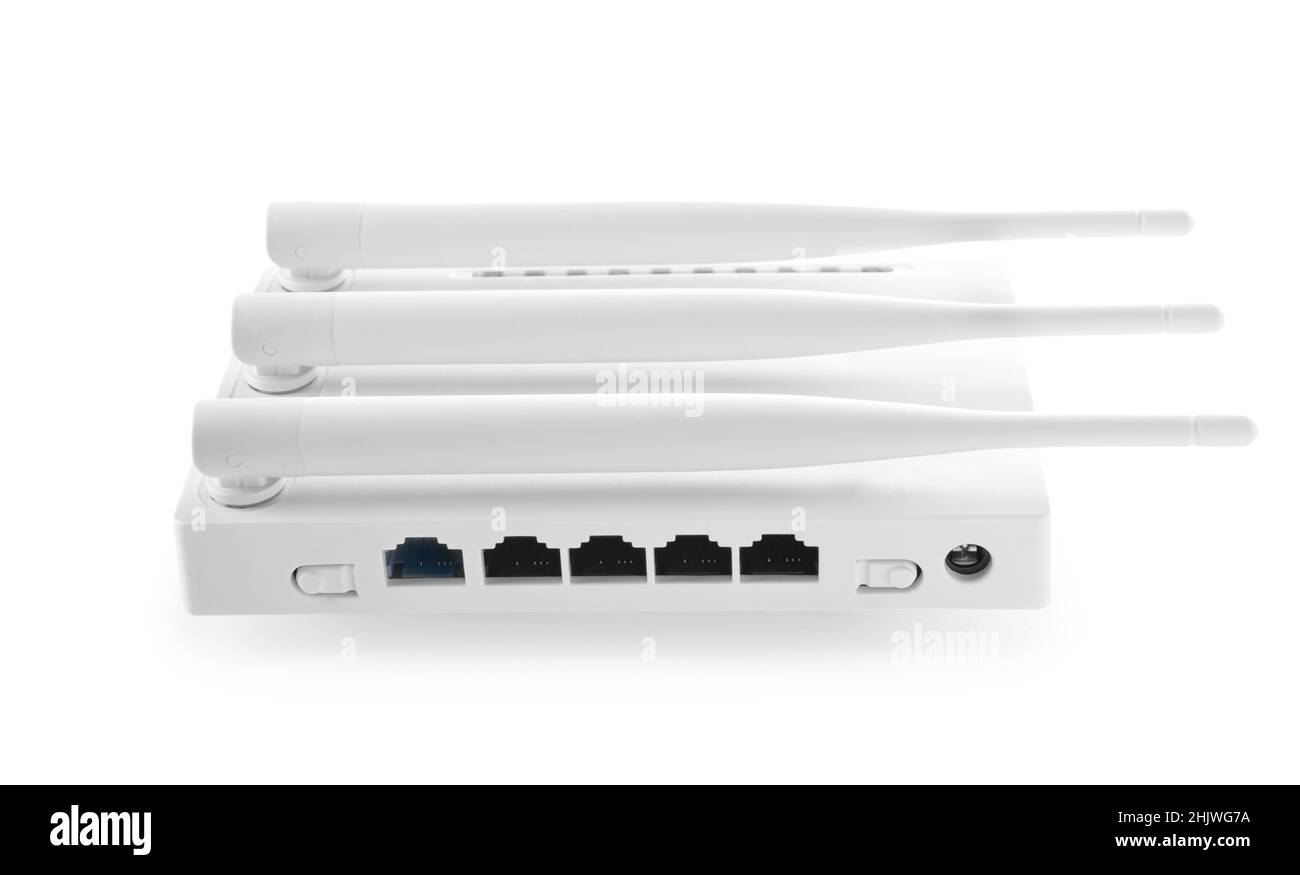 Wi-Fi router with antennas on white background Stock Photo - Alamy
