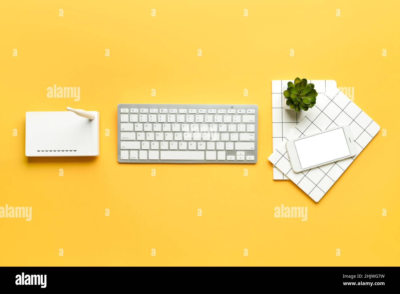 Different gadgets on color background Stock Photo - Alamy