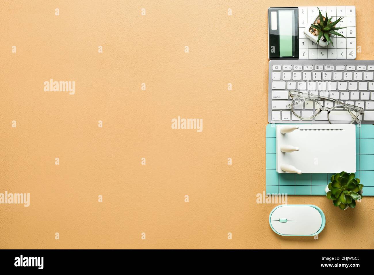 Different gadgets on color background Stock Photo - Alamy