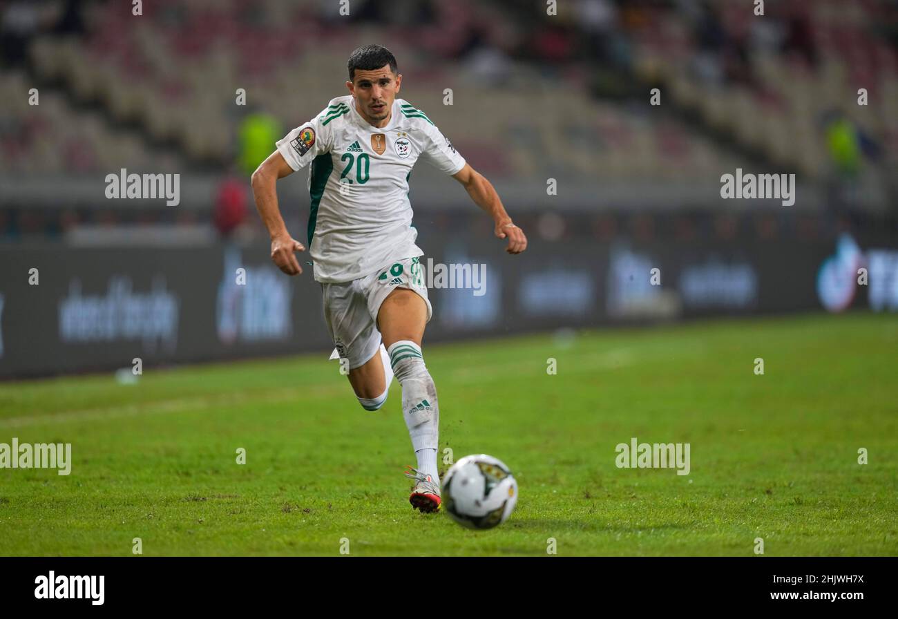 Douala, Cameroon, January, 16, 2022: Youcef Atal of Algeria during Algeria versus Equatorial ...