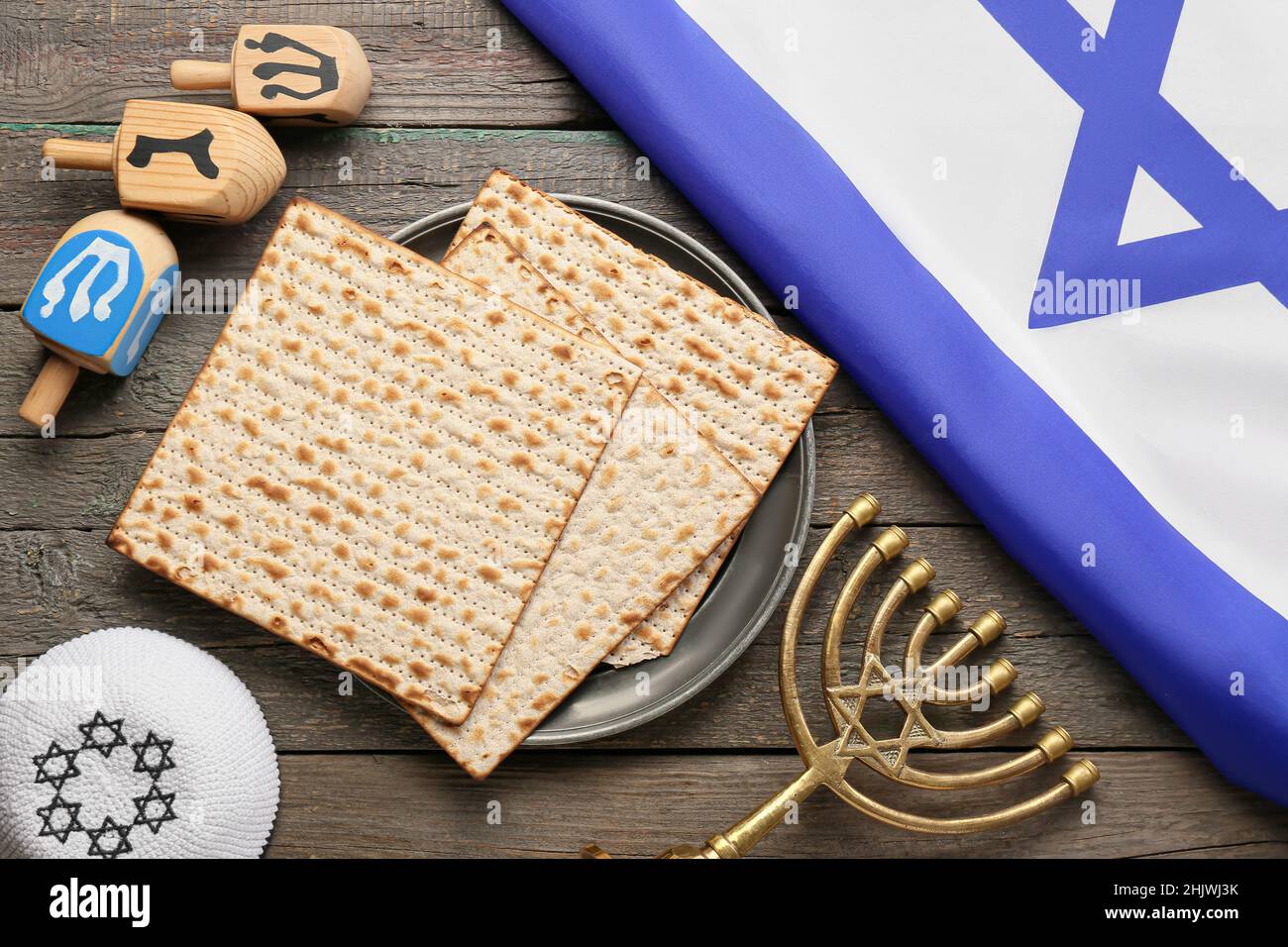 Composition with symbols of Judaism on wooden background Stock Photo ...