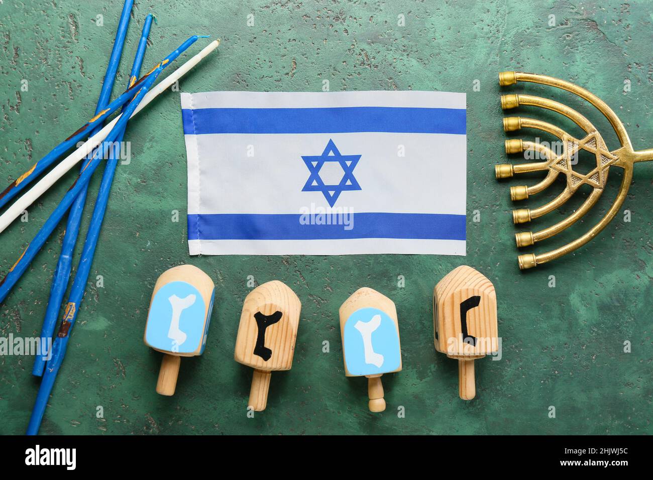 Composition with symbols of Judaism on color background Stock Photo - Alamy