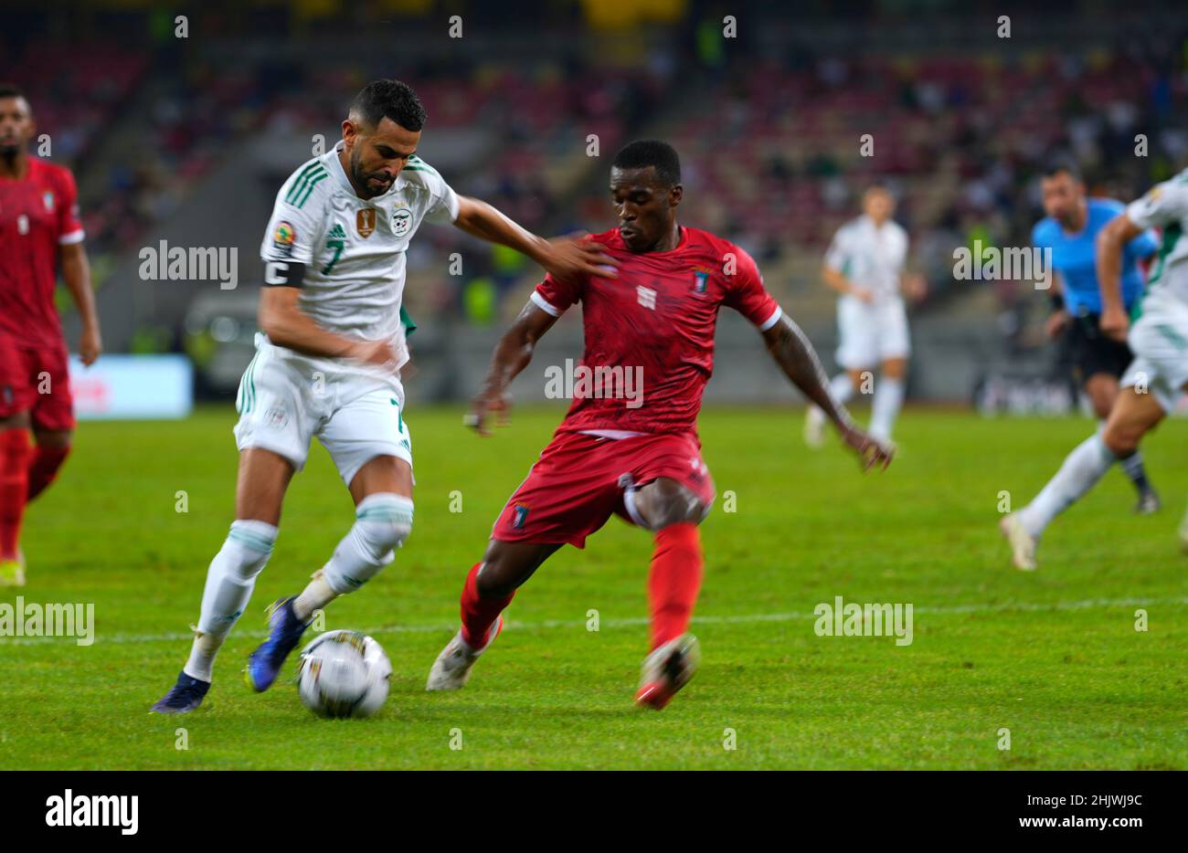 Douala, Cameroon, January, 16, 2022: Riyad Mahrez (captain) of Algeria ...