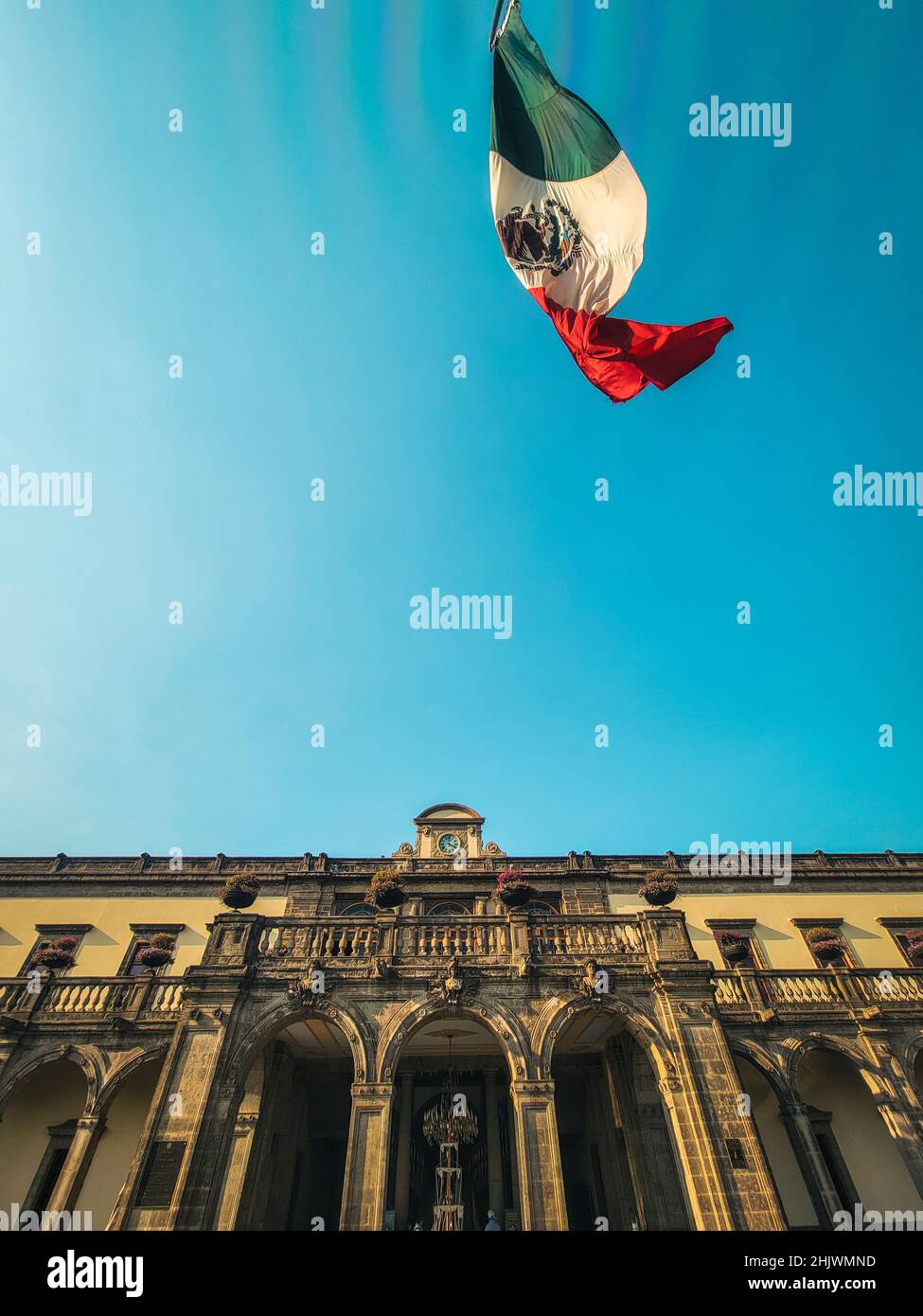 View of Chapultepec Castle in Mexico City and the Mexican flag Stock ...