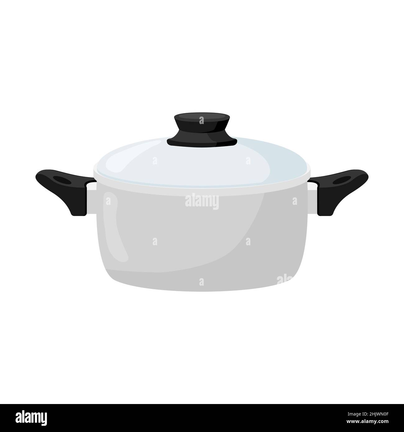 kitchenware stainless steel cooking pot with glass lid Cartoon vector ...