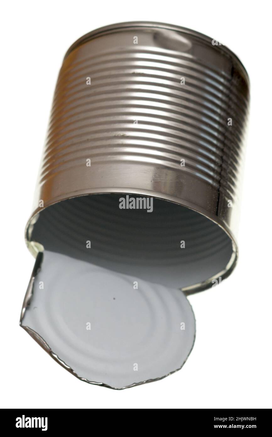 Open tin can isolated on white background Stock Photo - Alamy