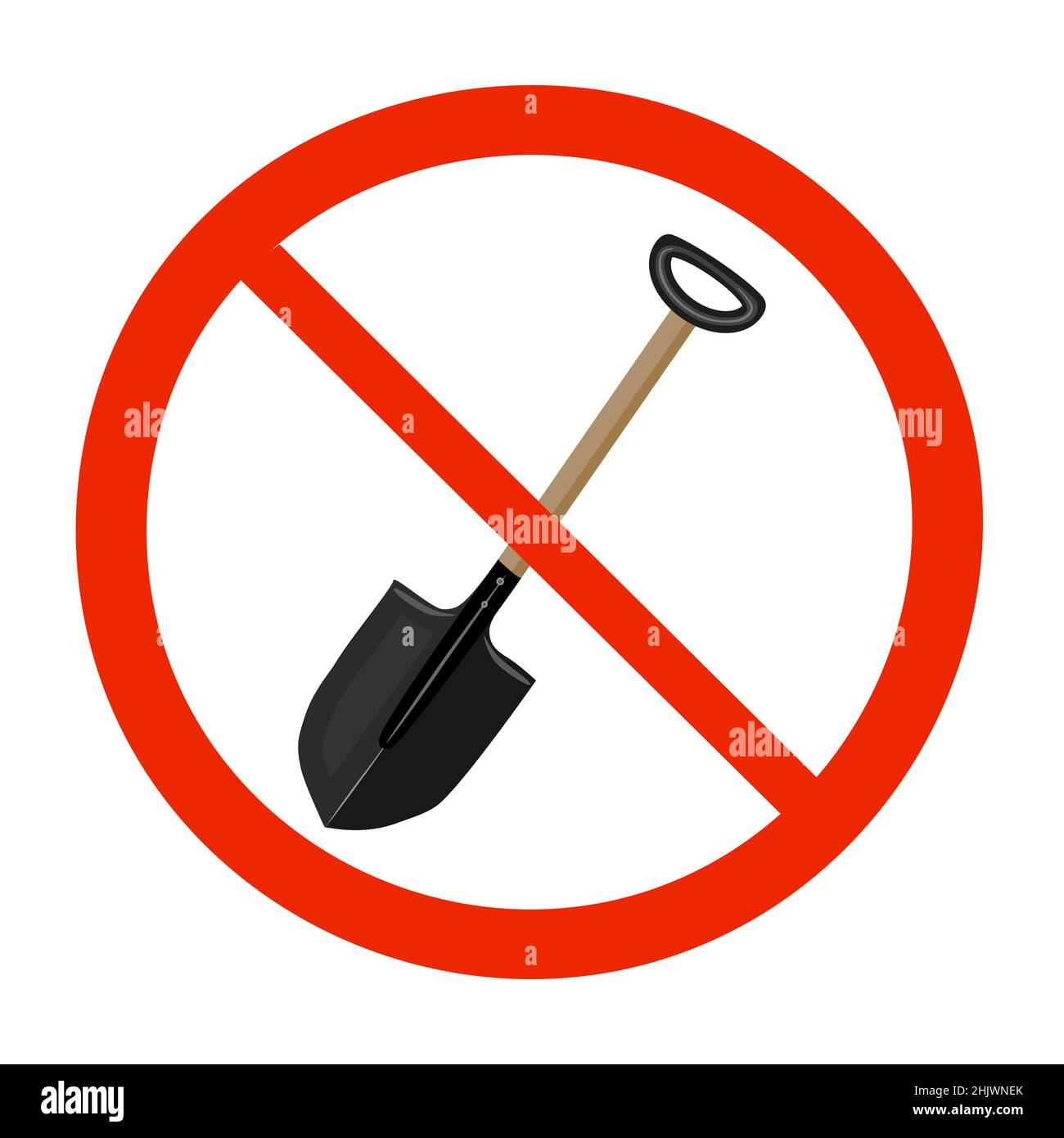 Shoveling ban sign isolated on white background. No digging sign.Shovel ...