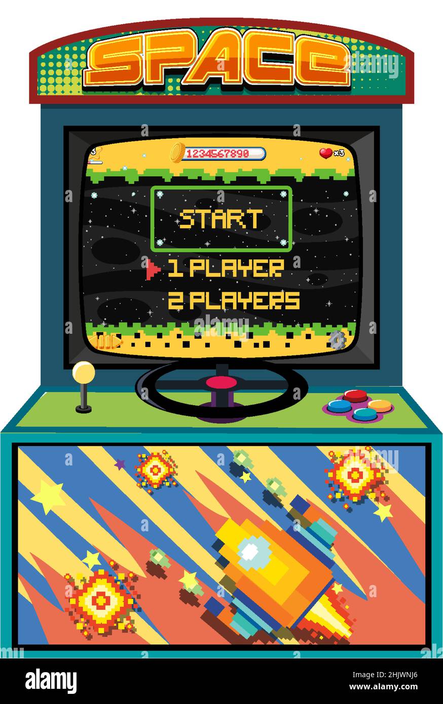 Retro arcade cabinet isolated on white background illustration Stock ...