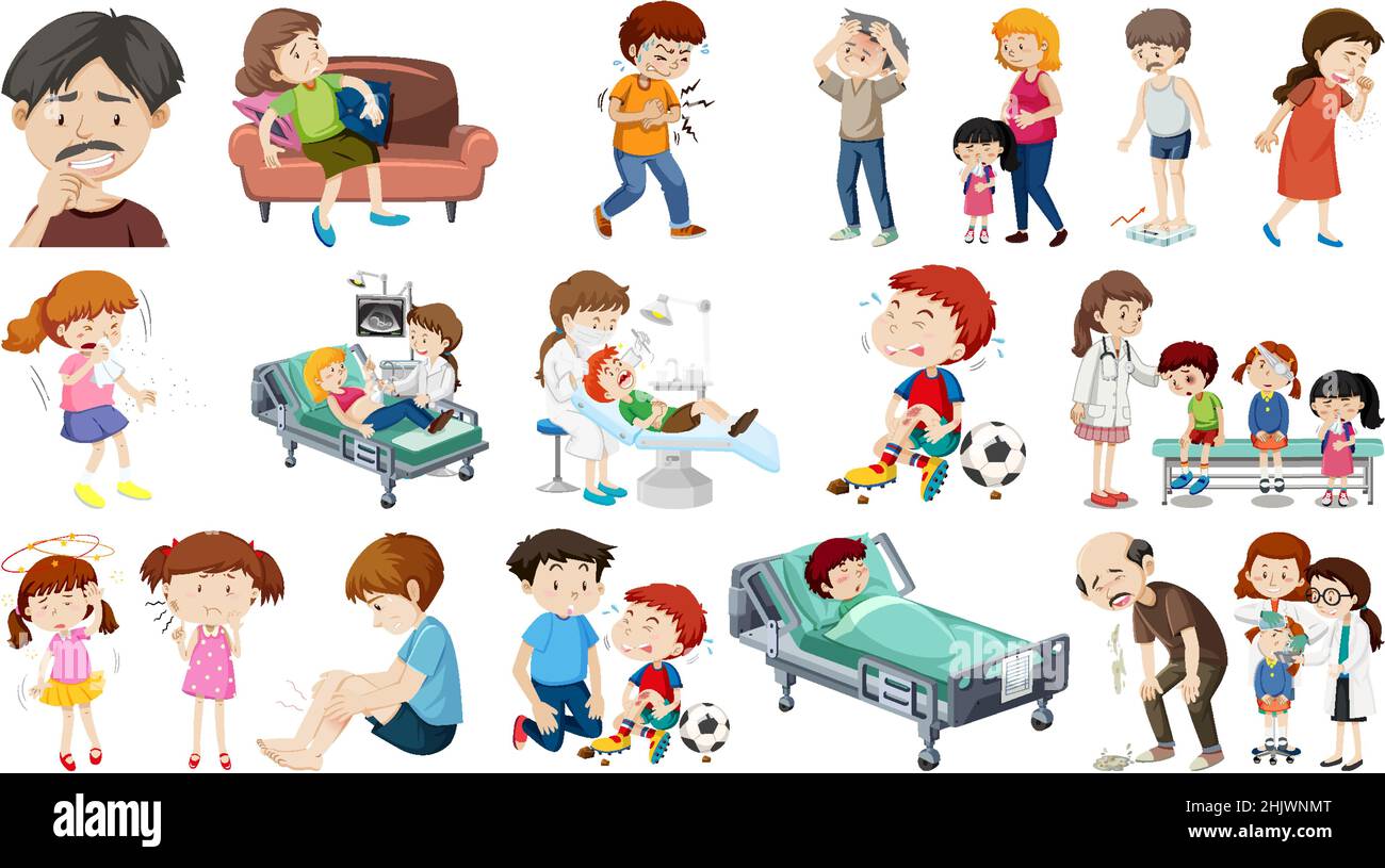 Set of sick people with different symptoms illustration Stock Vector ...
