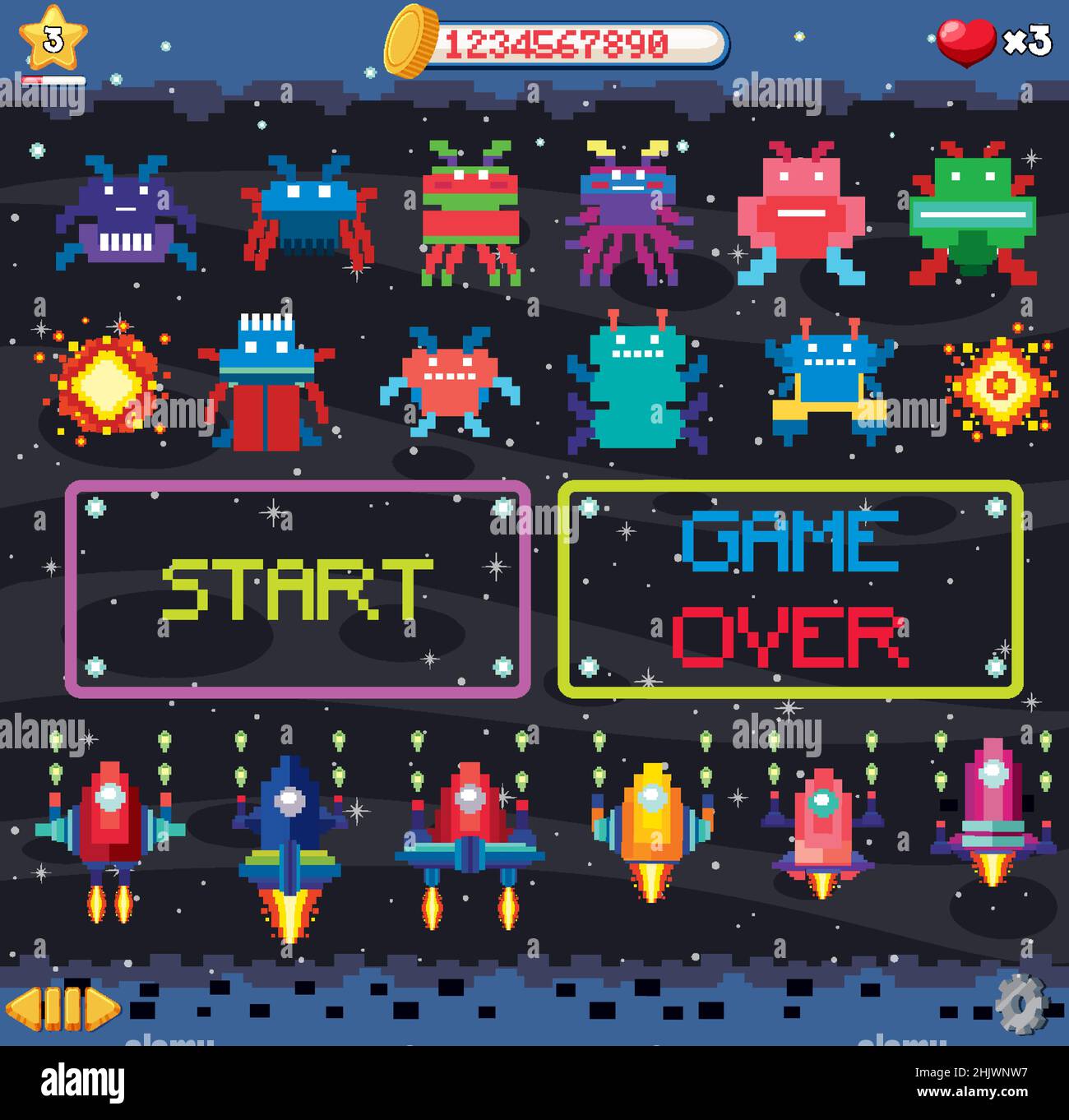 Retro pixel space game interface illustration Stock Vector Image & Art ...