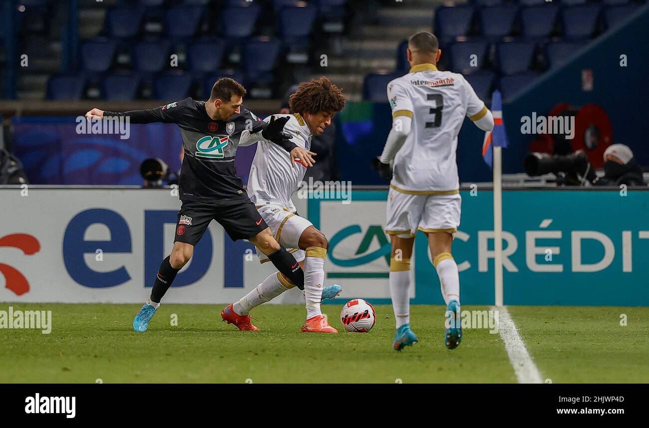 Lionel MESSI of PSG and DANTE of OGC NICE in action during French Cup ...