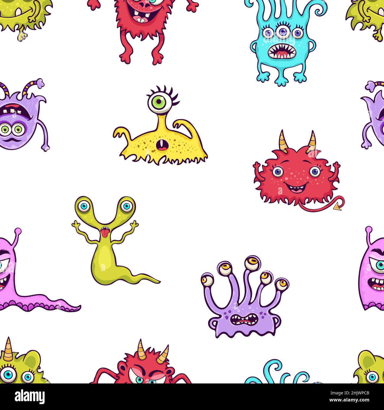 Cute monster seamless pattern, funny cartoon character print, fashion ...