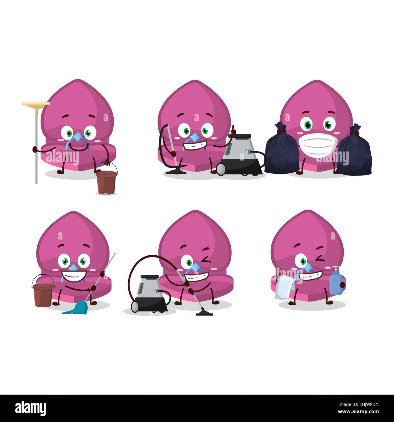 Cleaning service pink love ring box cute cartoon character using mop ...