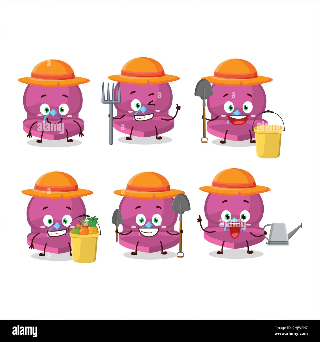Farmer pink love ring box cute mascot character with fork. Vector ...