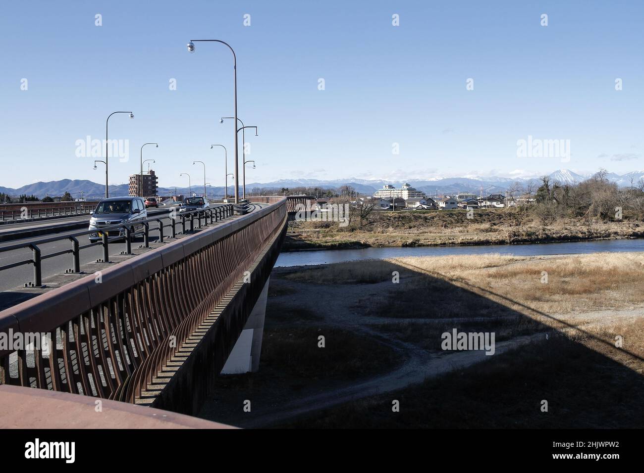 Oyama, Tochigi, japan, 2022/03/01 , Kanko bridge in Oyama city, near ...