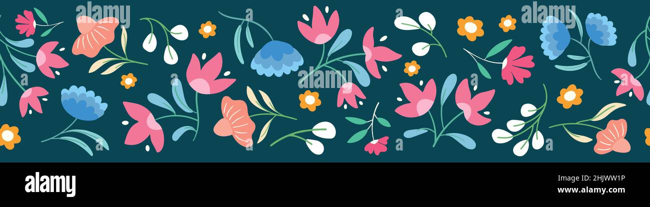 Flower pattern background border. Decorative folk floral vector ...