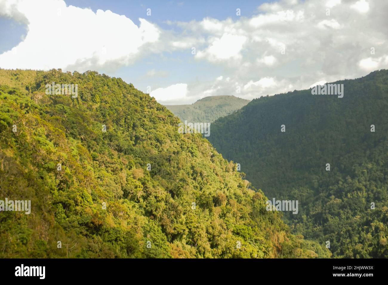 Scenic view of a valley in the mountains at Aberdare National Park ...