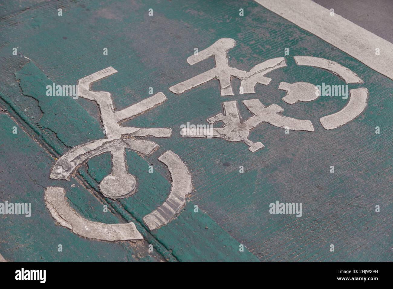 Sign bike lane road for bicycles background Stock Photo - Alamy