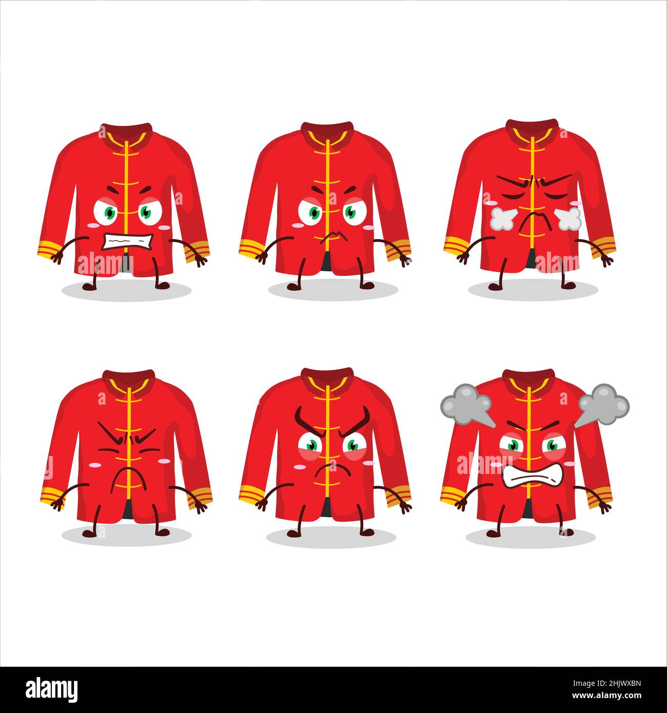 Red chinese traditional costume cartoon character with various angry ...