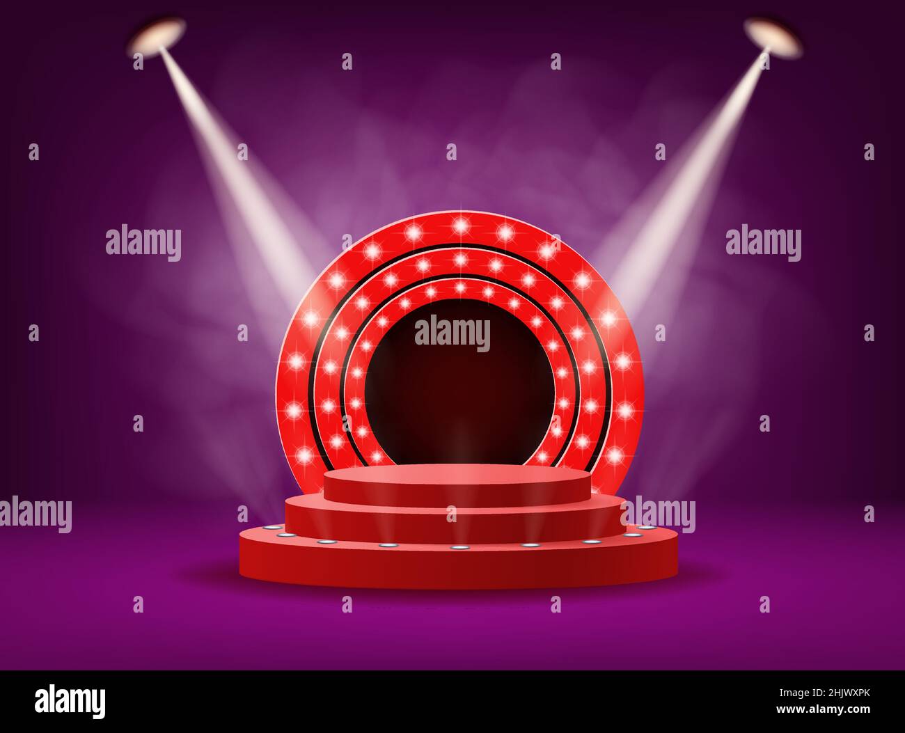Stage podium with rays of spotlights for Award ceremony Winner with ...