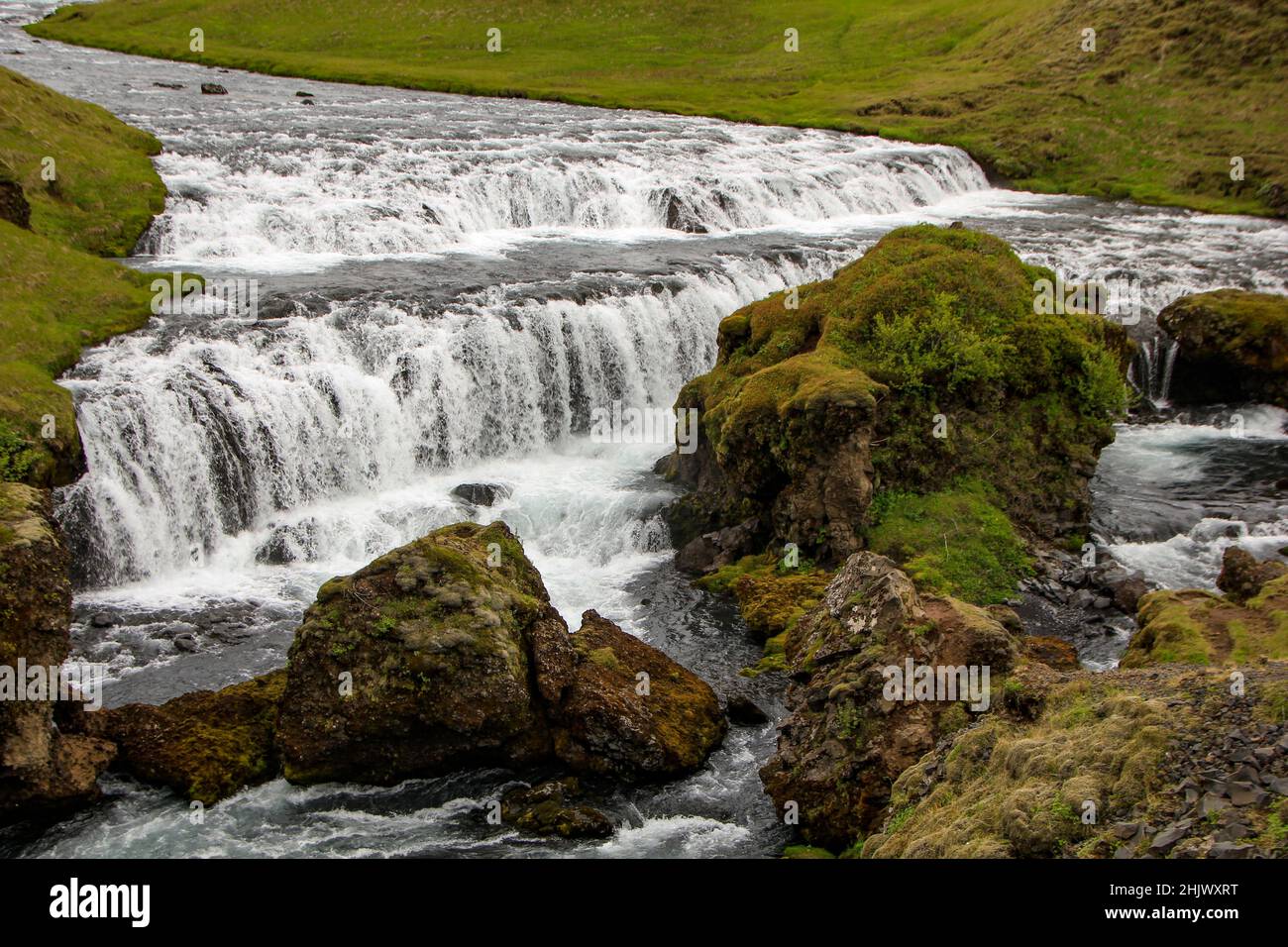 Hestavaðsfoss waterfall, situated above Skógafoss waterfall, Iceland ...