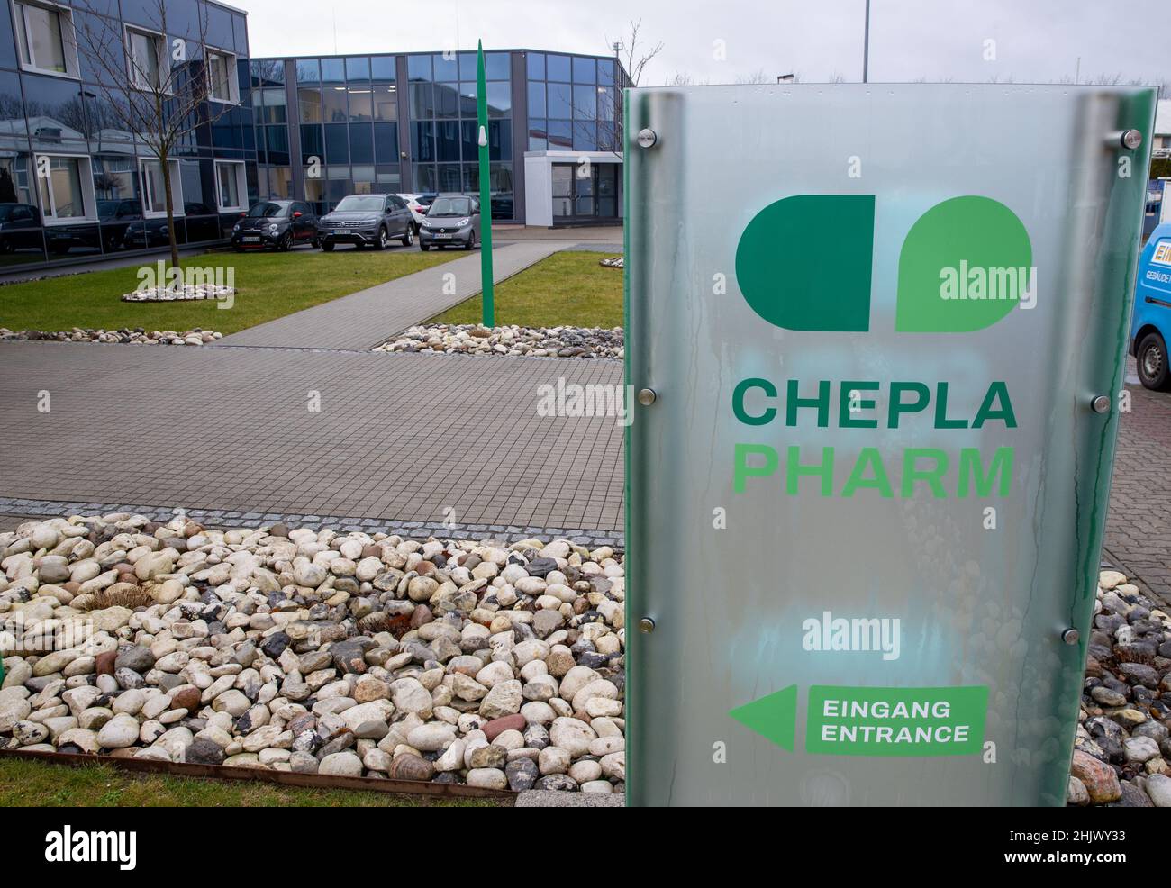 Greifswald, Germany. 27th Jan, 2022. The company sign stands in front ...